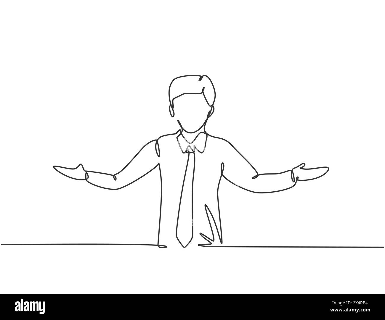 Continuous one line drawing young male worker stretched out his arms ...