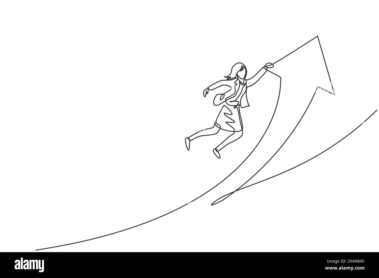 Single one line drawing of young smart business woman flying and ...
