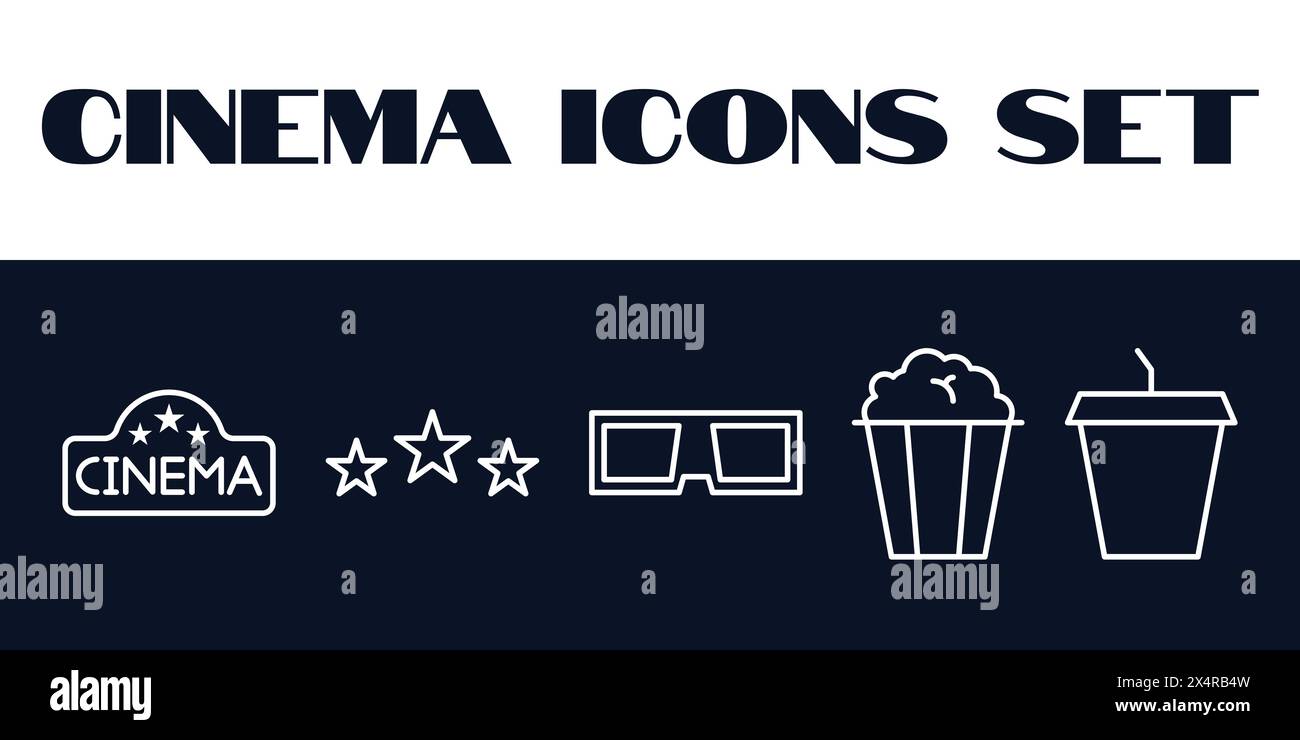 Film Cinema Icons Set Vector. Film Cinema Line Icons illustration. Movie Cinema Stock Vector ...