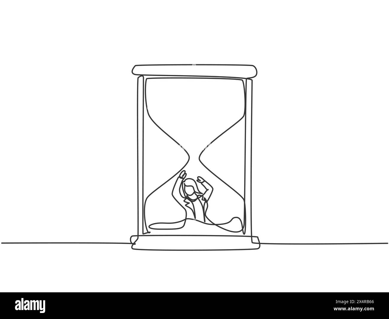 Single continuous line drawing young business woman buried inside ...