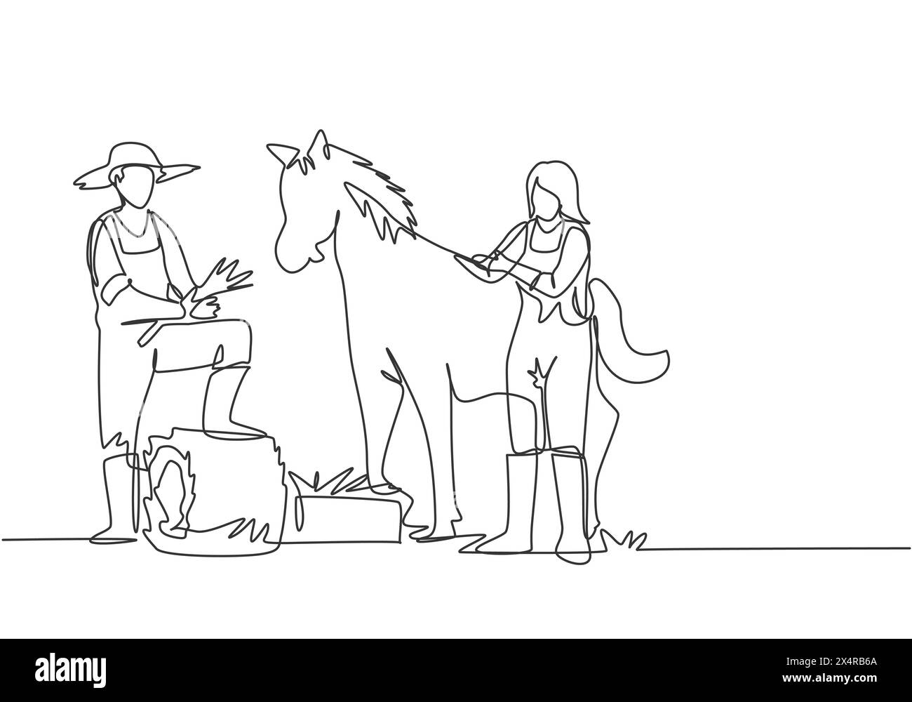 Single one line drawing of male farmer stomped one of its feet into the ...