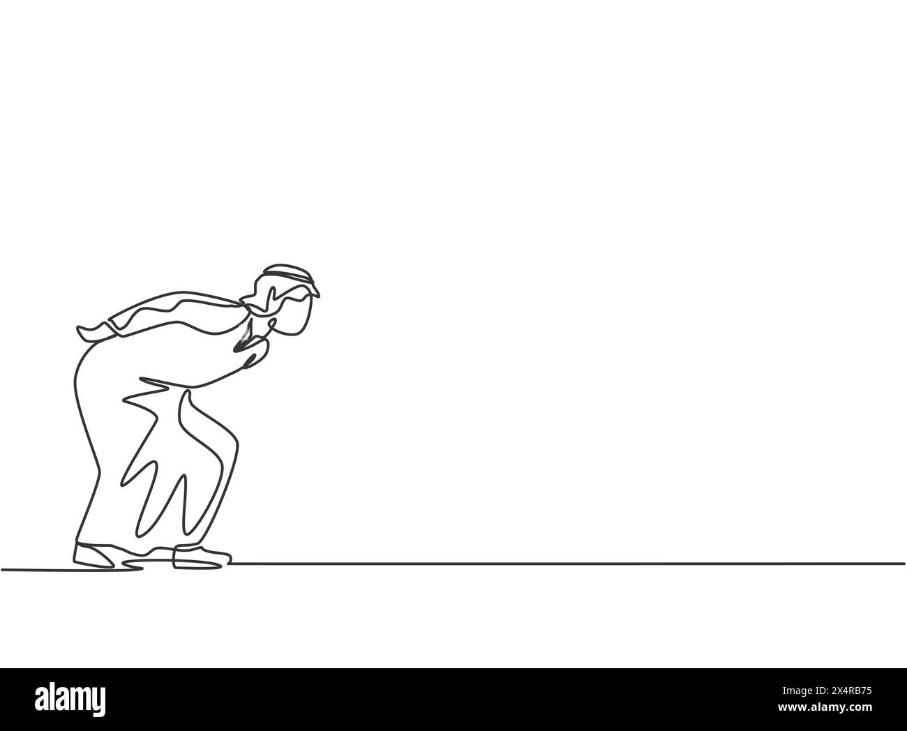 Single one line drawing of young Arabian business man bent over because ...