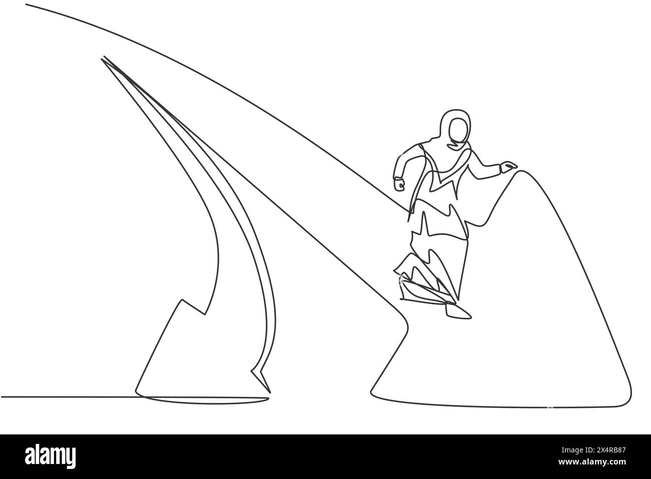 Single continuous line drawing of young professional female Arab ...