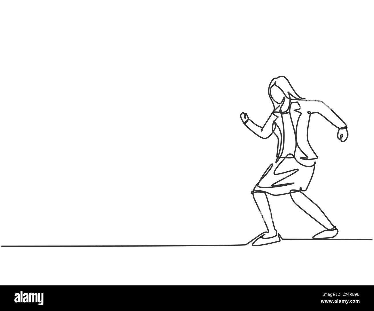 Single continuous line drawing young business woman walking on the ...