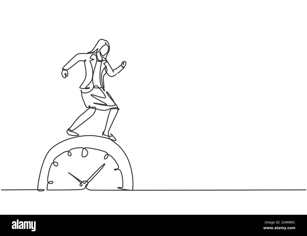 Single continuous line drawing young business woman walking on the big ...