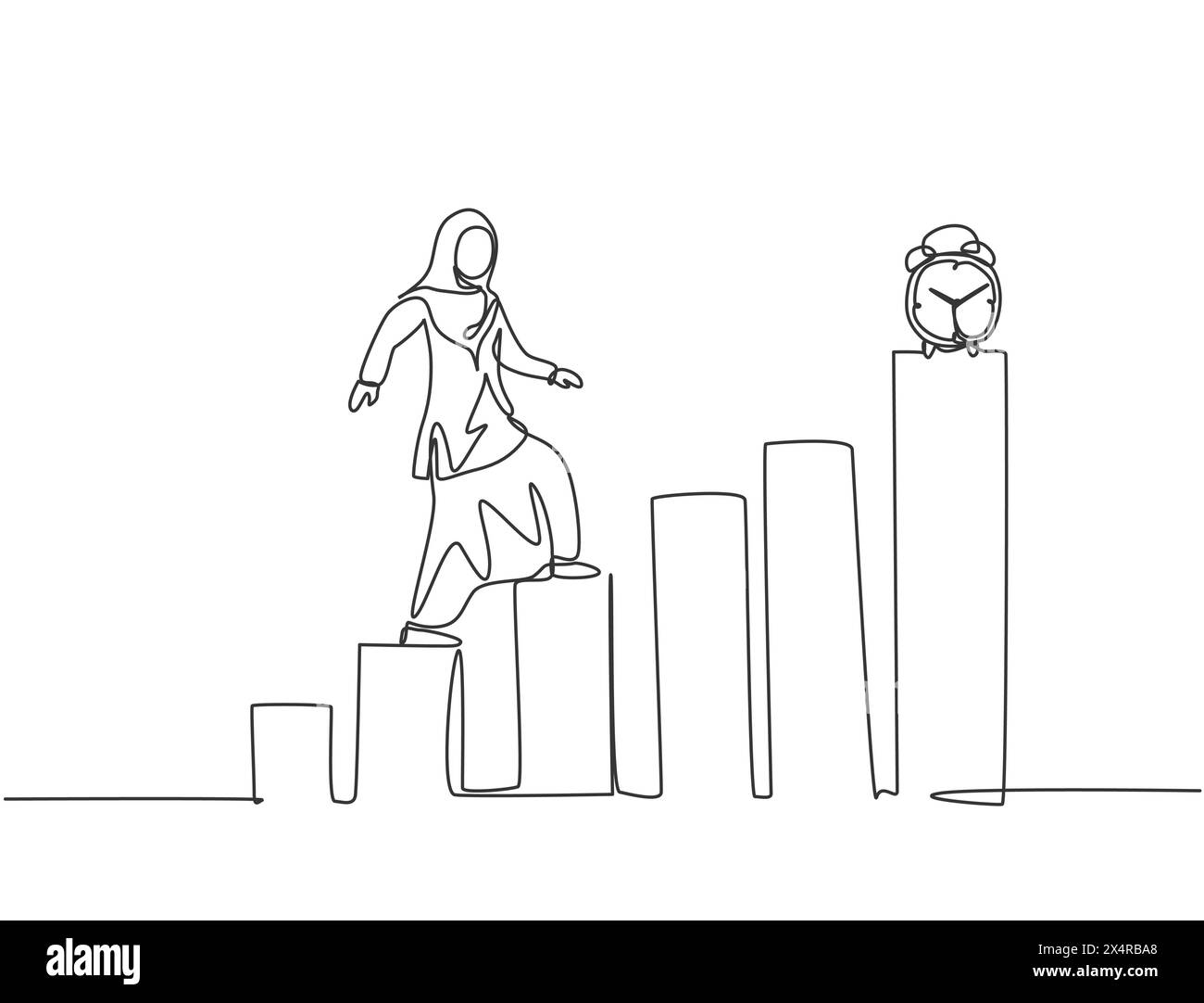 Continuous one line drawing young Arab female worker walking on the ...