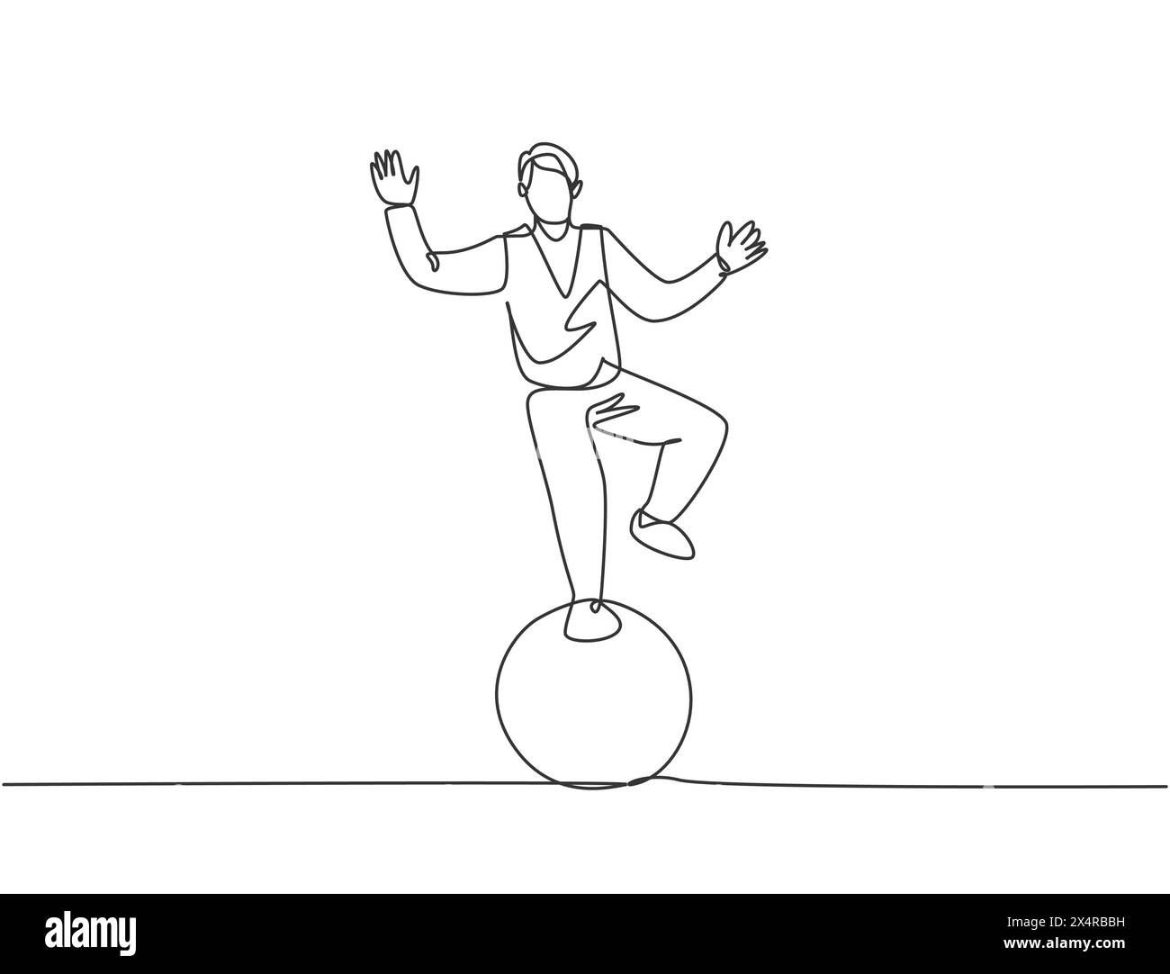 Continuous one line drawing a male acrobat performs a standing stunt ...