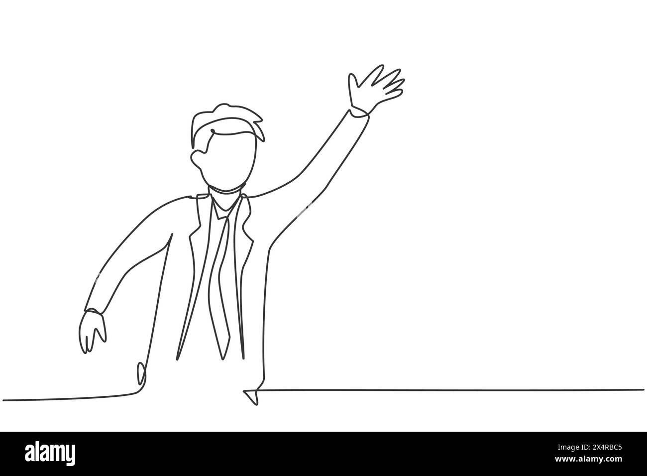 Single one line drawing of young smart business man give hello greeting ...