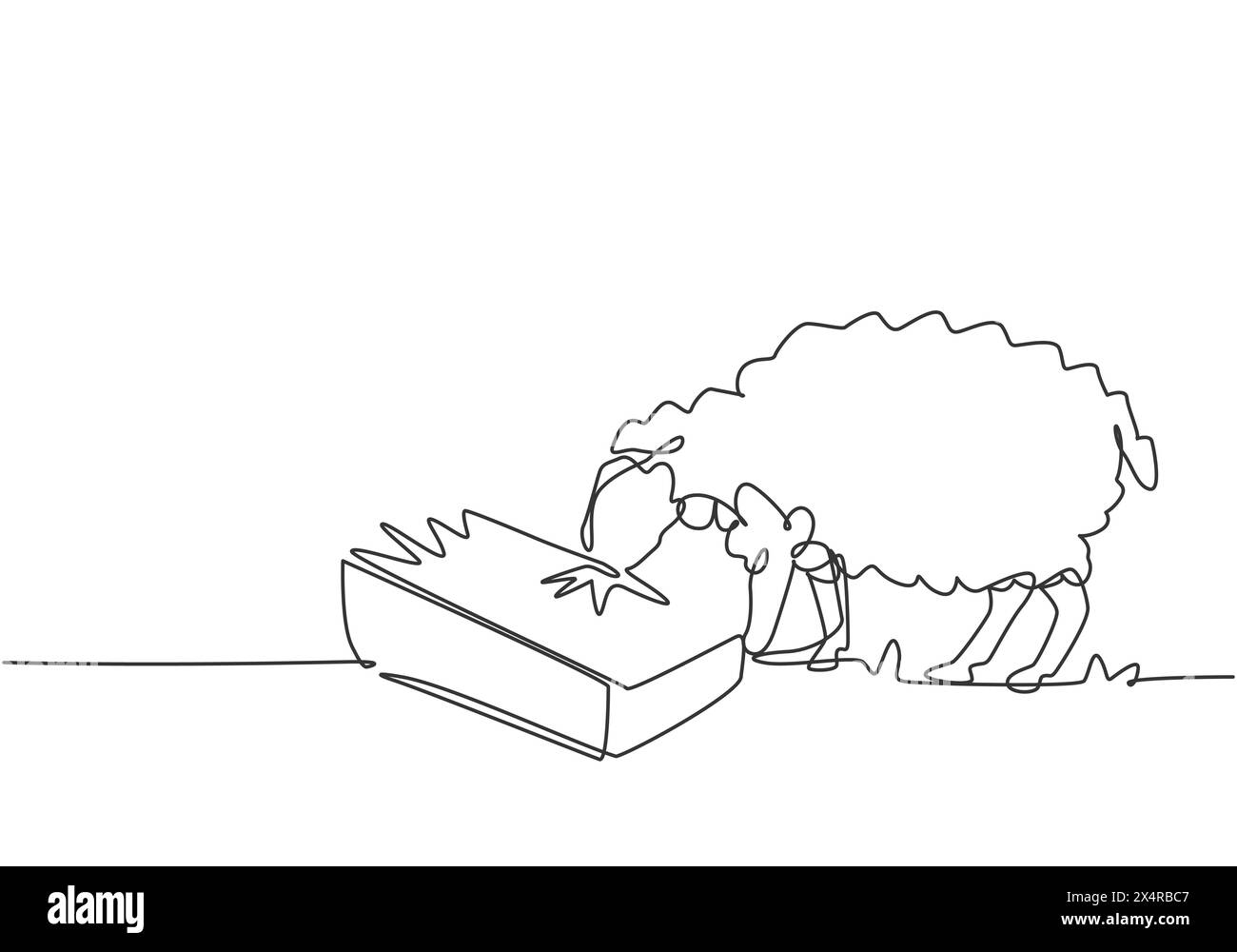 Single one line drawing of the sheep are being fed to be healthy and ...