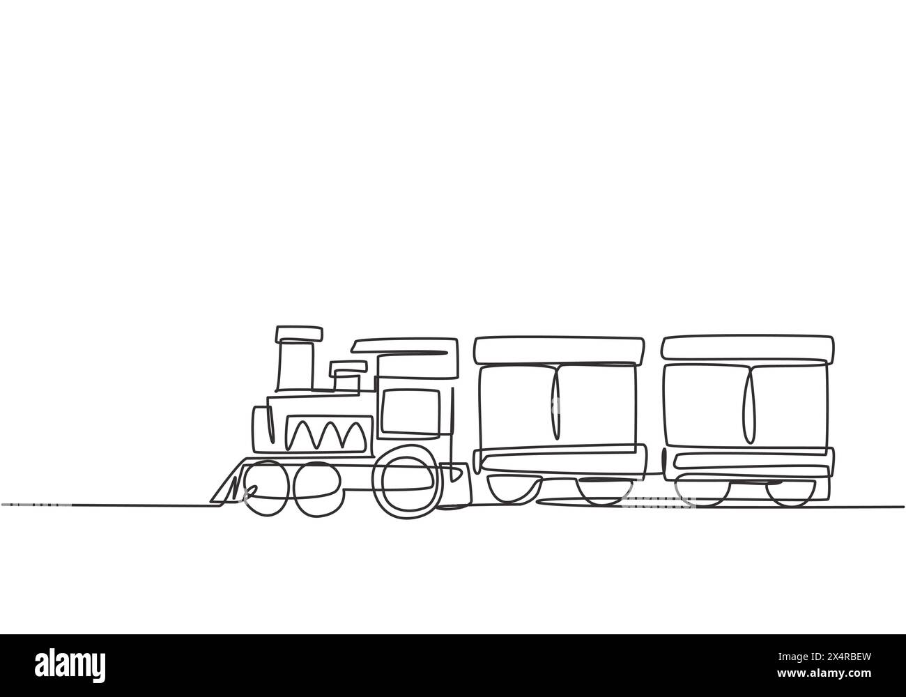 Single one line drawing of a train locomotive with two carriages in the ...