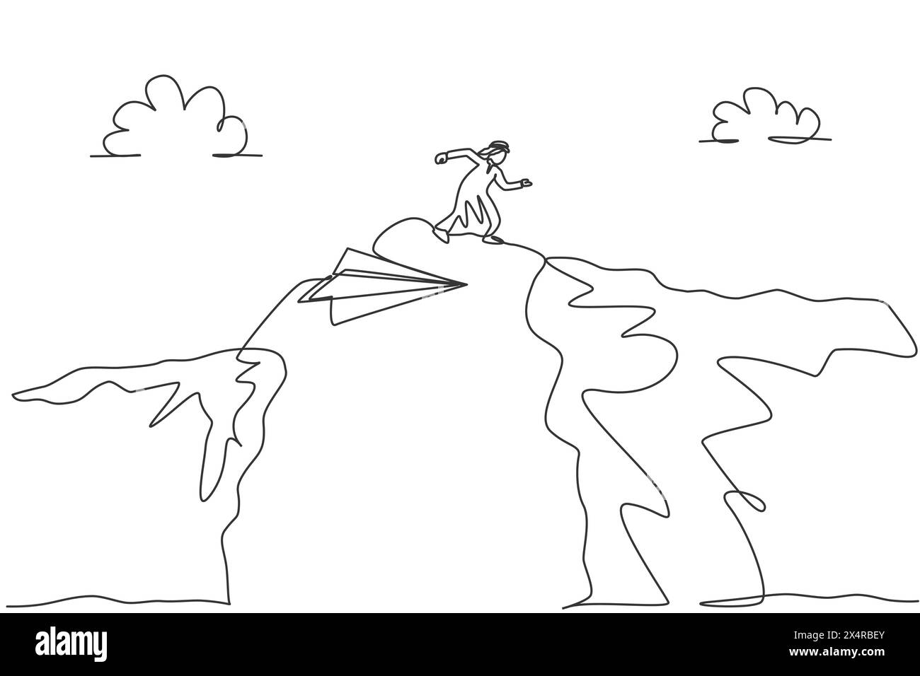 Single continuous line drawing young Arabian business man jumping from ...