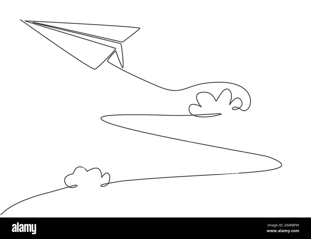 Single continuous line drawing of paper plane flying high through the ...