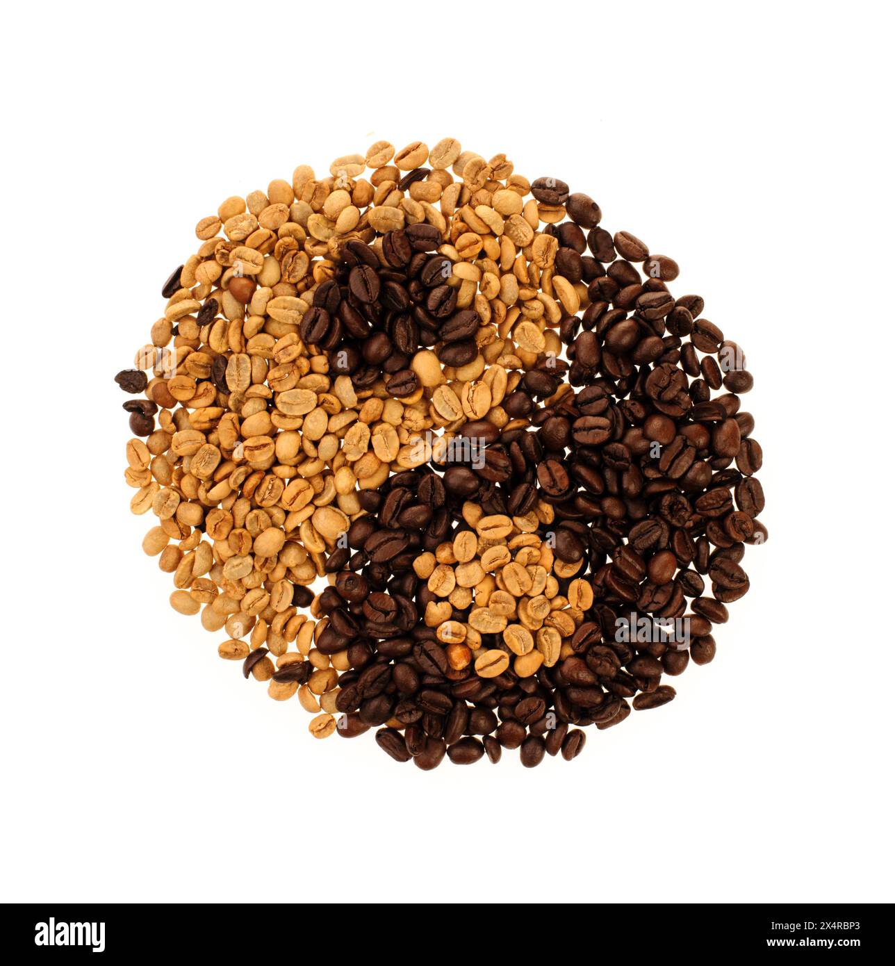dark and light roasted coffee beans in a form of yin yang sign ...