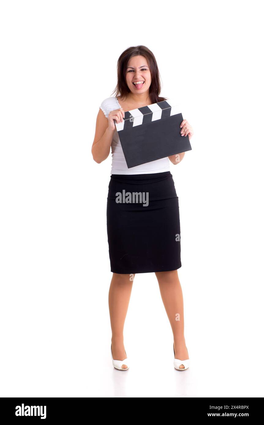 Woman holding clapperboard on hi-res stock photography and images - Alamy