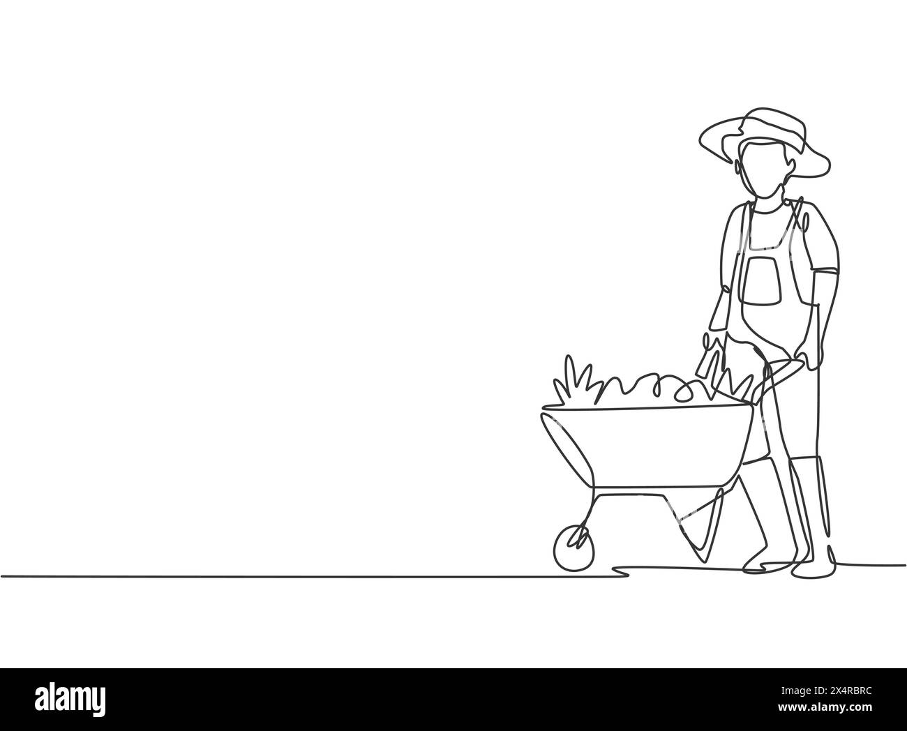 Single one line drawing of young male farmer standing beside the ...