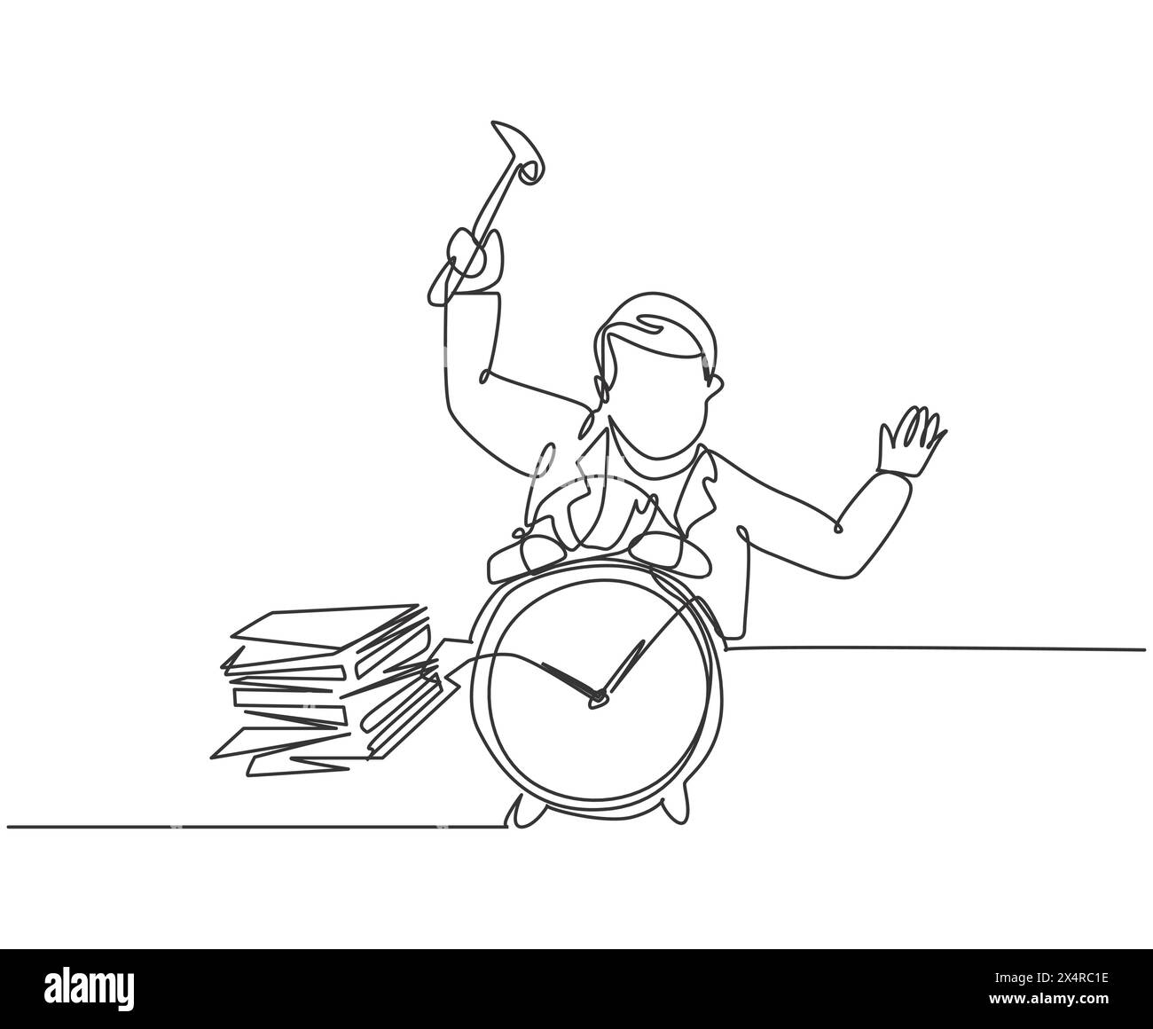 Single continuous line drawing young stressful business man hit the ...