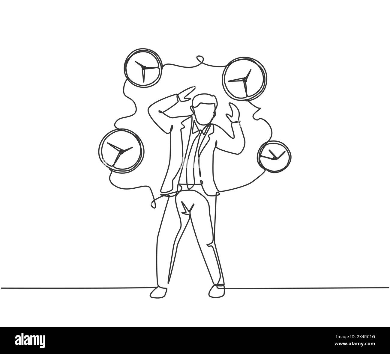 Single continuous line drawing young stressful business man surrounded ...