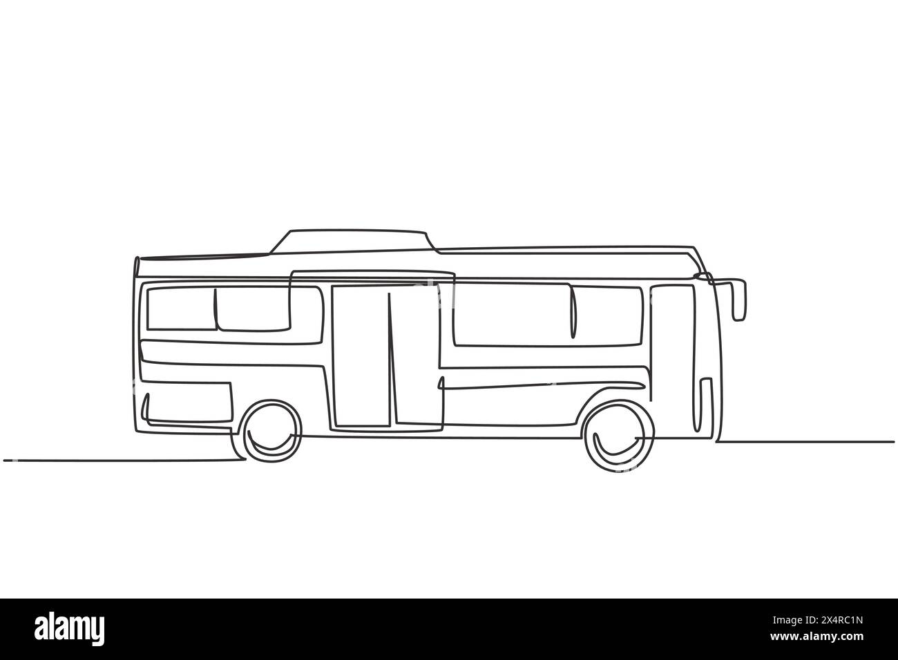 Single one line drawing of city buses seen from the side serving ...