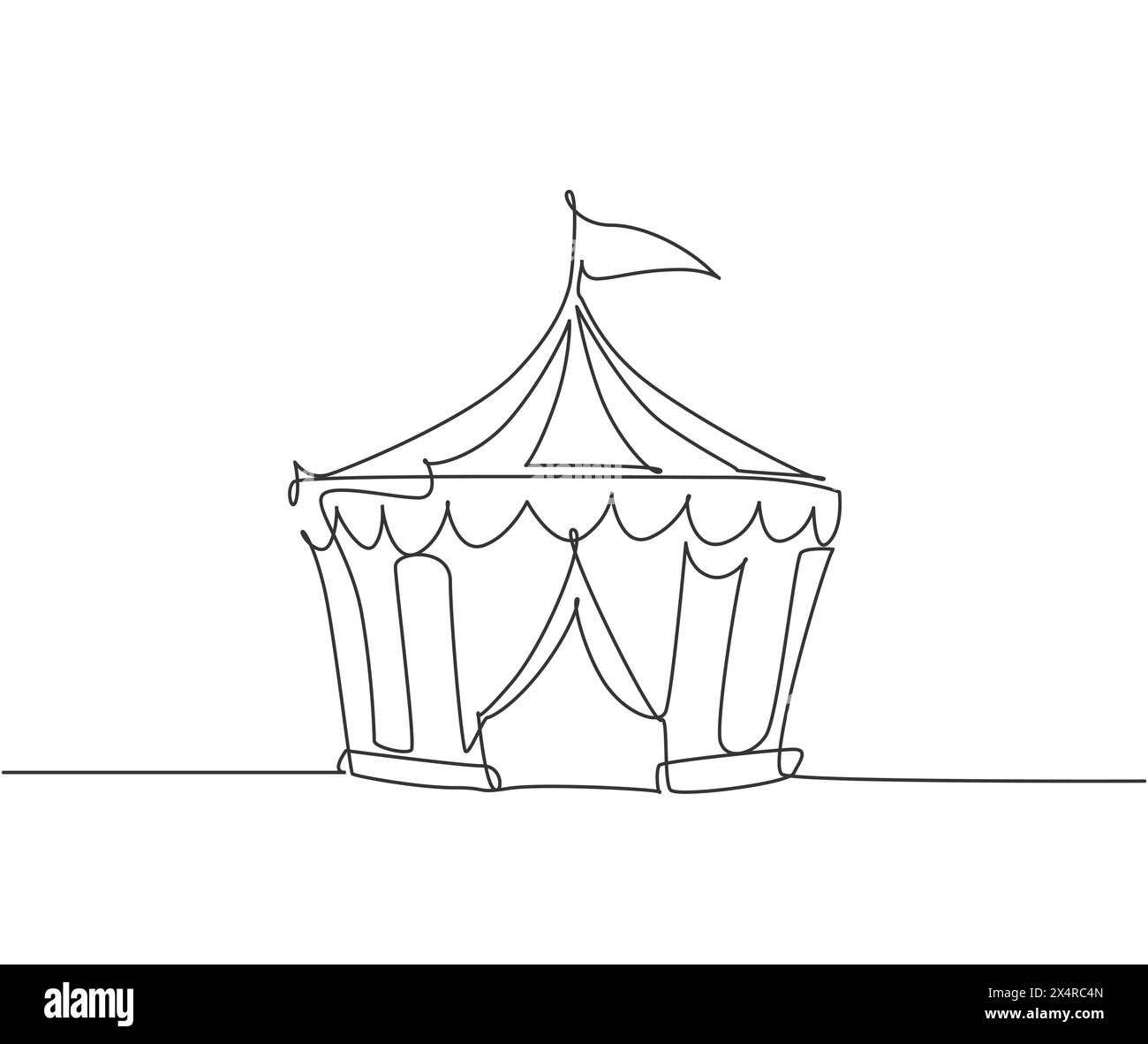 Single one line drawing of circus tent shaped like a pentagon with ...