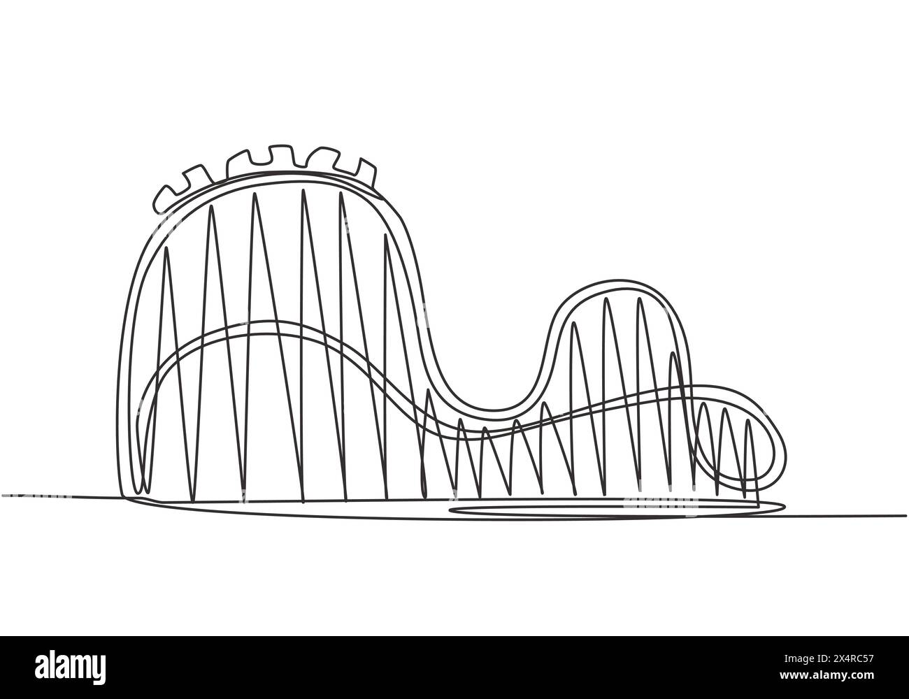 Single continuous line drawing of a roller coaster in an amusement park ...