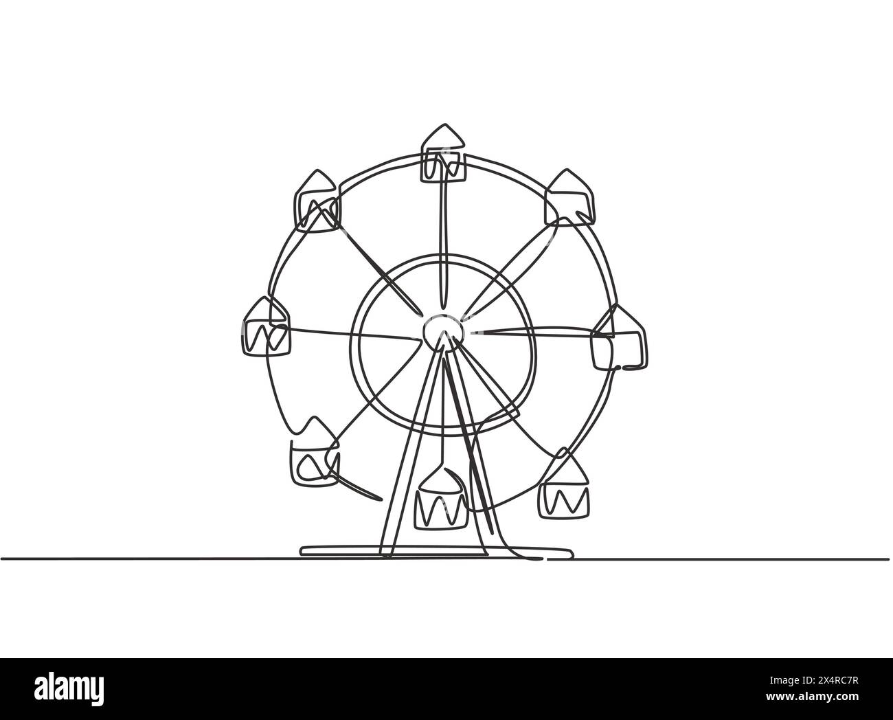 Continuous one line drawing of a ferris wheel in an amusement park, a ...