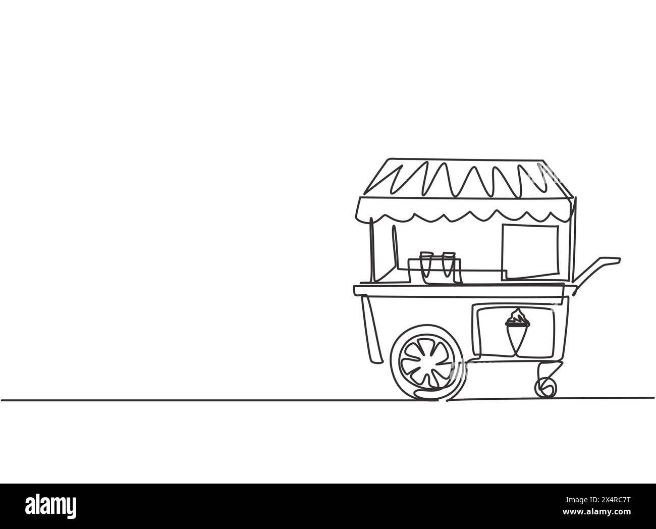 Continuous one line drawing of an ice cream booth at an amusement park ...