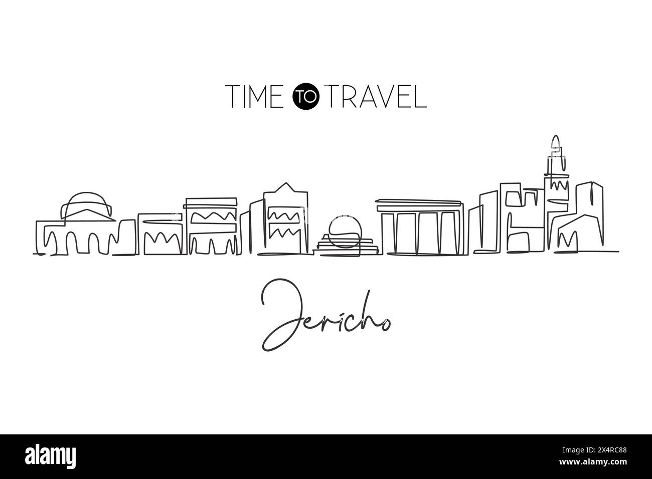 One single line drawing of Jericho city skyline, Palestine. Town ...