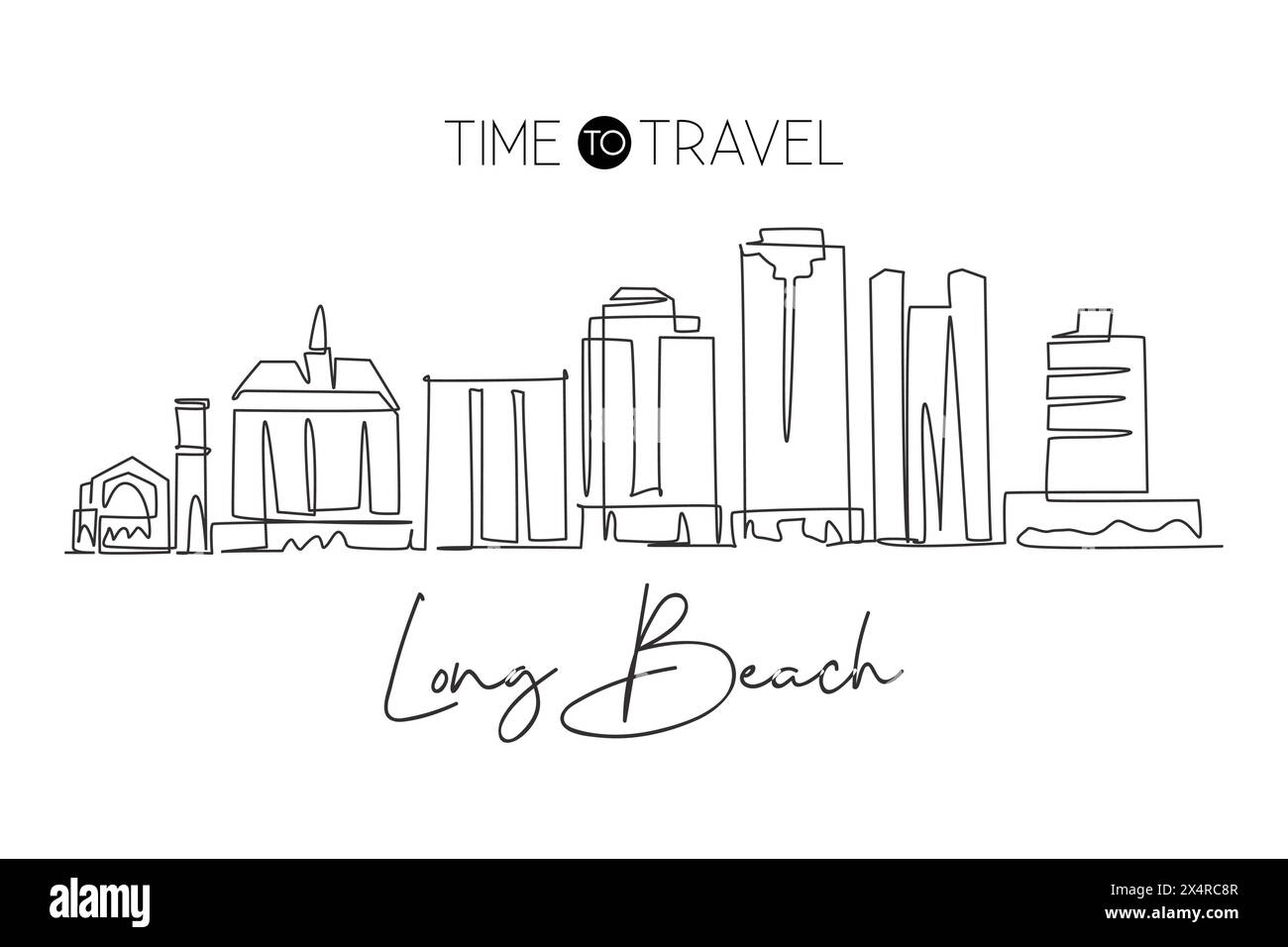 One continuous line drawing of Long Beach city skyline, California ...