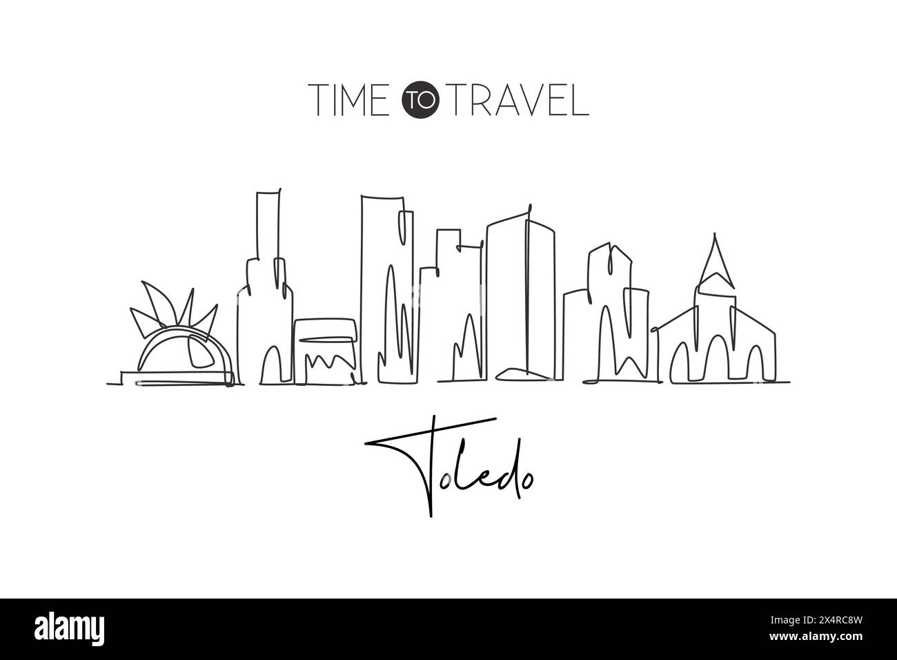 One continuous line drawing of Toledo city skyline, Ohio. Beautiful ...