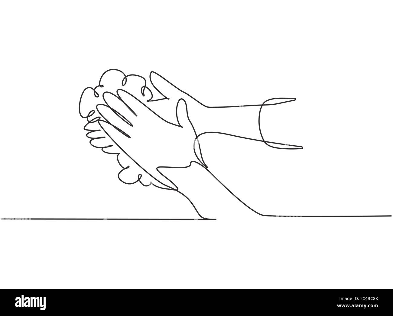 Continuous one line drawing twelve steps hand washing by rubbing your ...