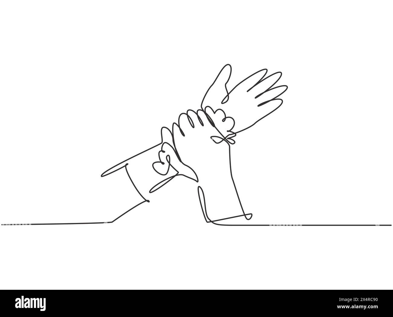 Single one line drawing of twelve steps hand washing by rubbing the ...