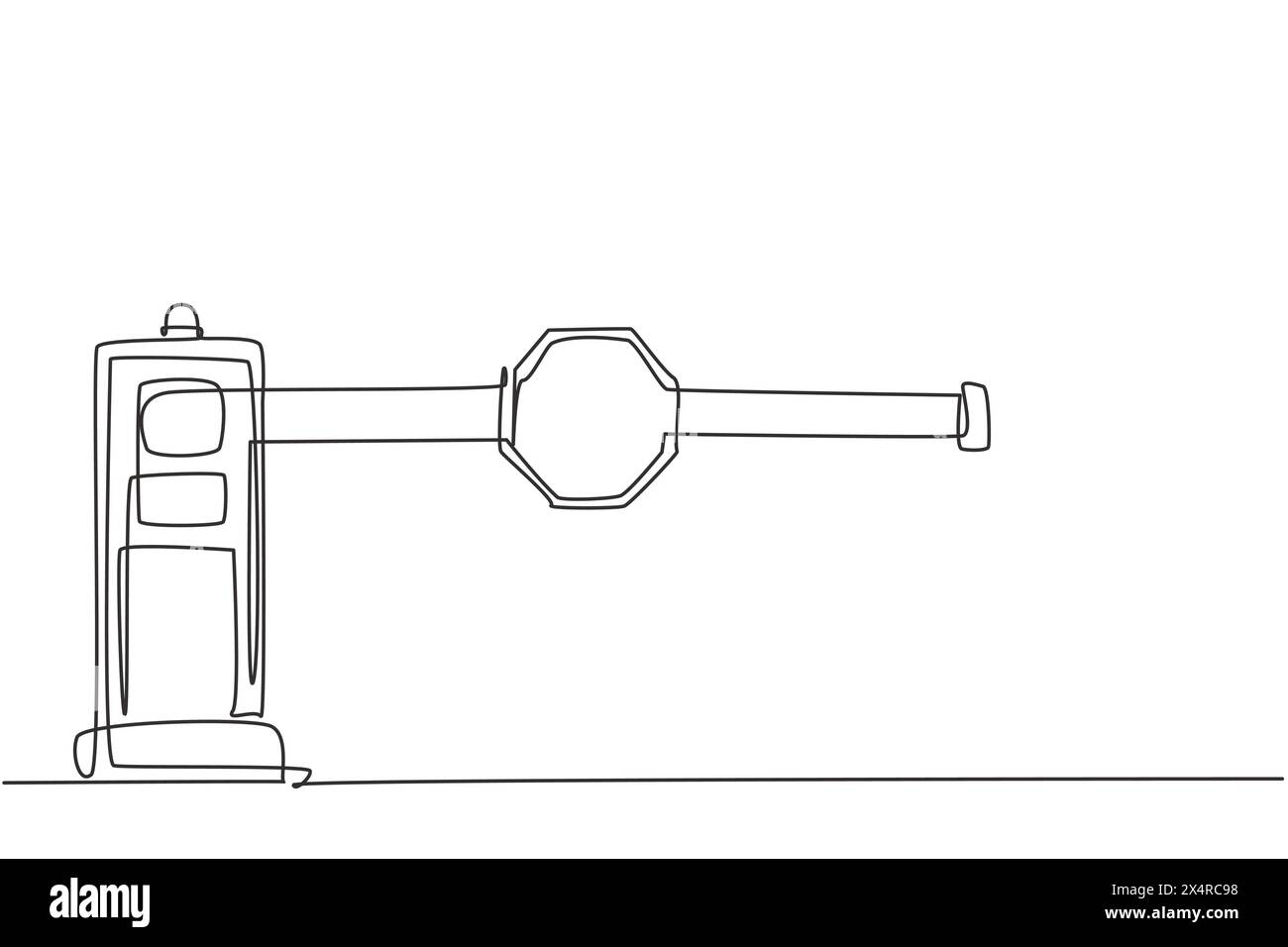 Continuous one line drawing barrier gates with warning boards guard the ...