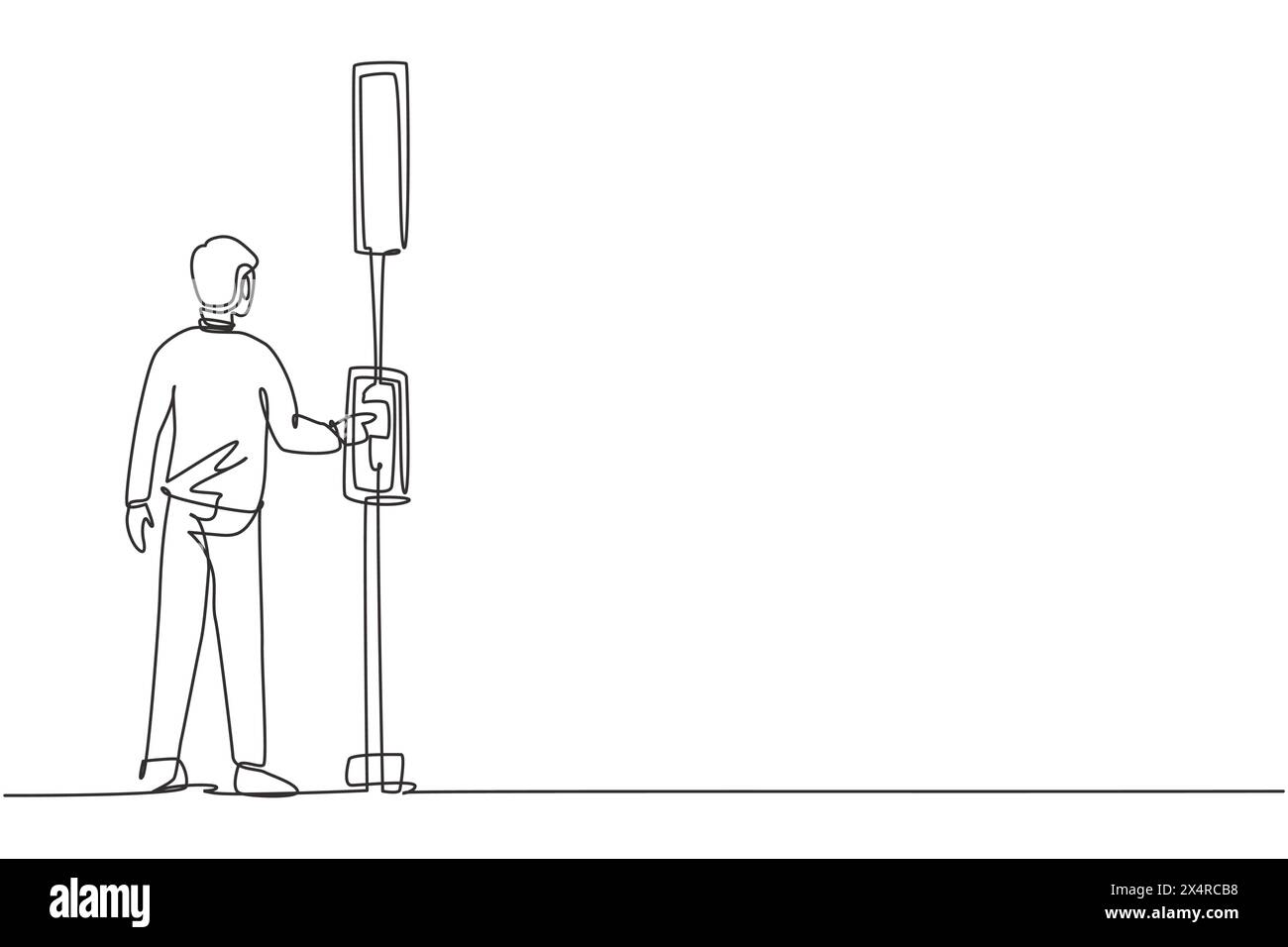 Single continuous line drawing a man pushes a button at a traffic light ... Single continuous line drawing a man pushes a button at a traffic light ...
