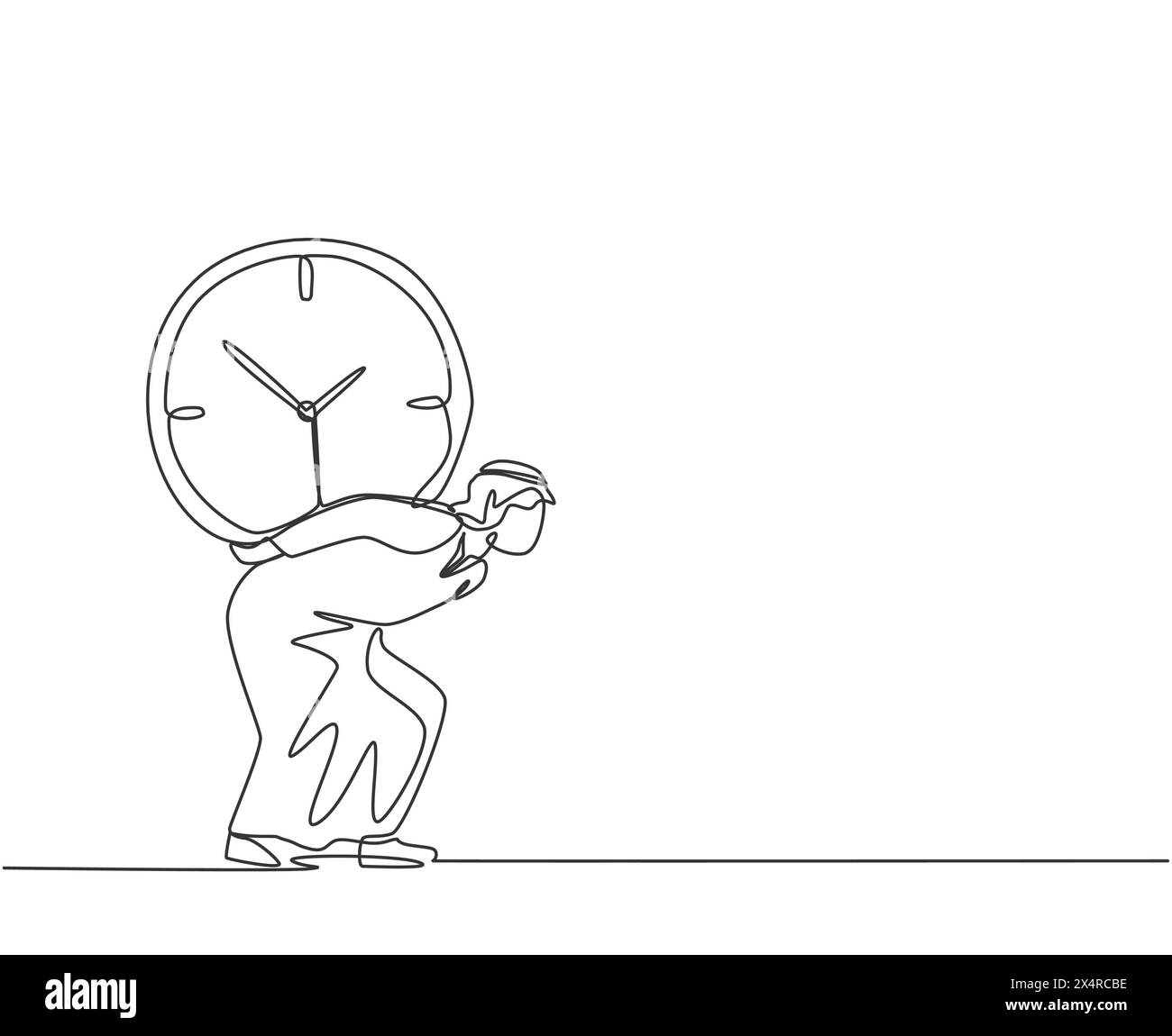 Continuous one line drawing young Arab male worker shouldered heavy big ...