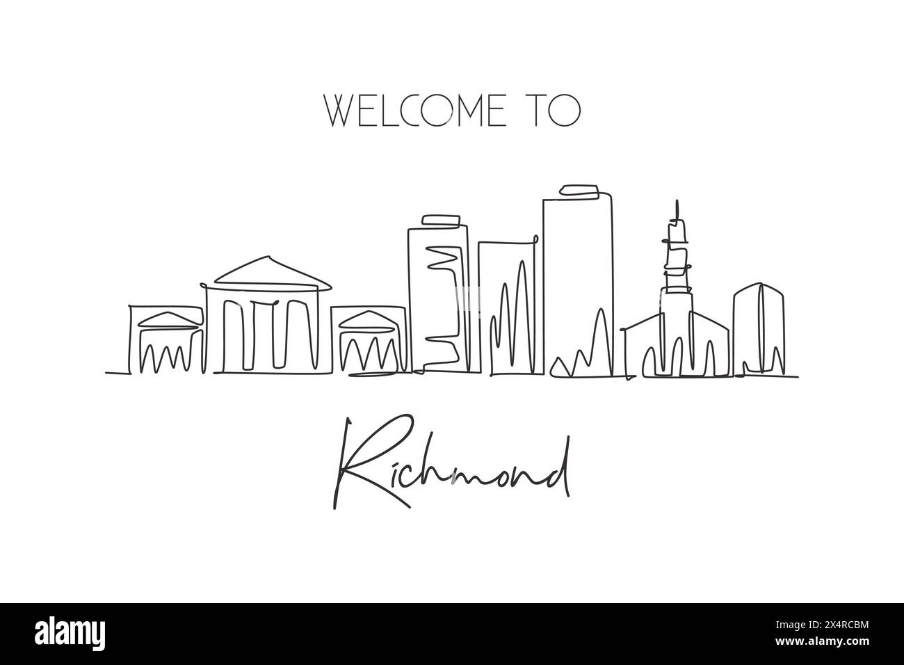 One single line drawing of Richmond city skyline, Virginia. Historical ...
