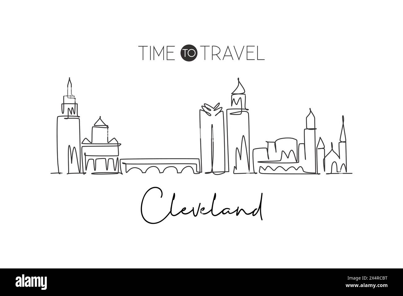 One single line drawing of Cleveland city skyline, Ohio. Historical ...