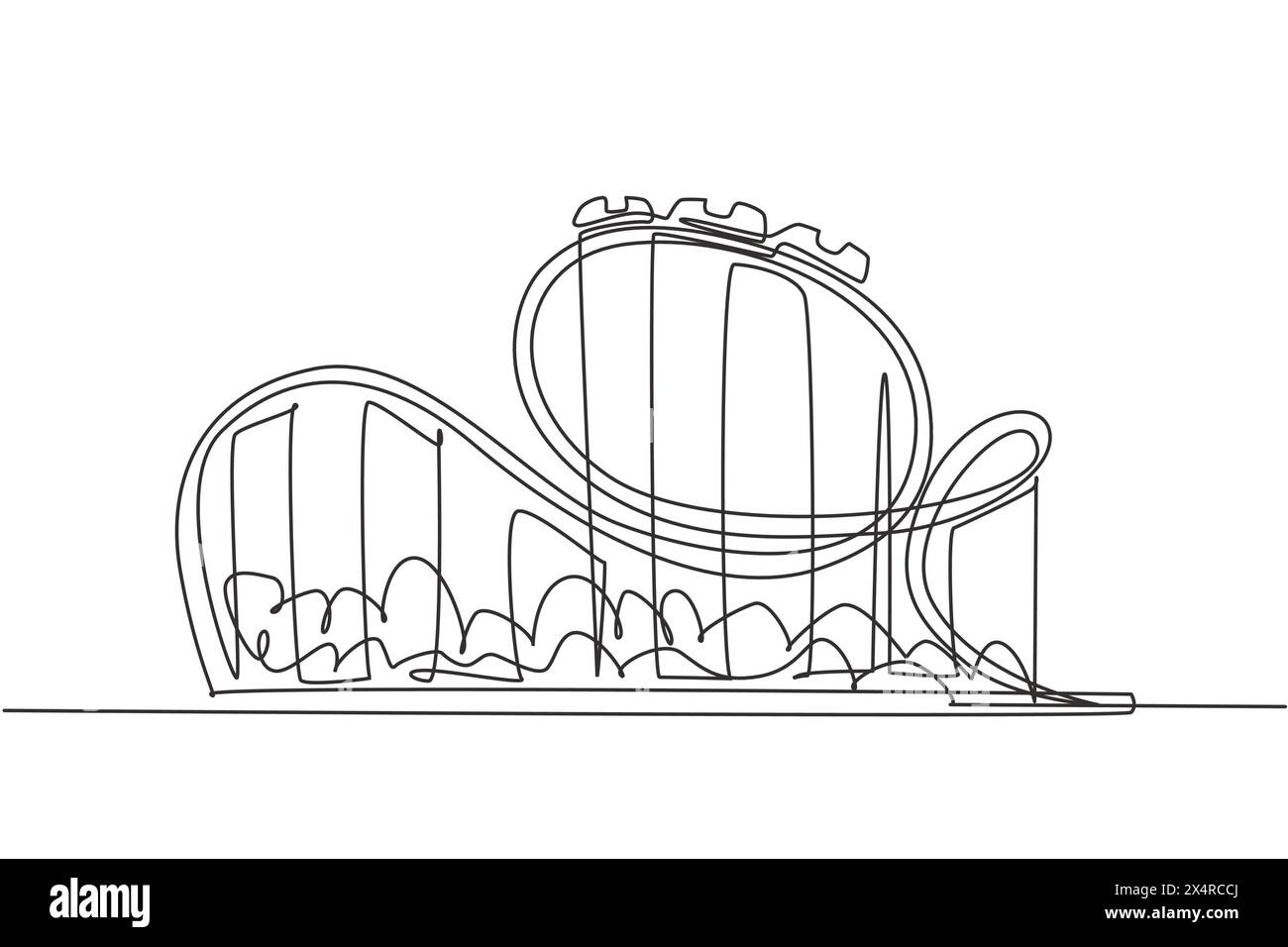 Single one line drawing of a roller coaster in an amusement park with a ...