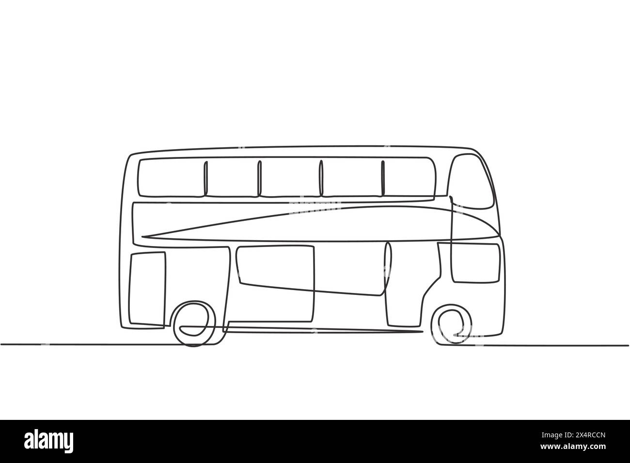 Single continuous line drawing double decker buses that are seen from ...