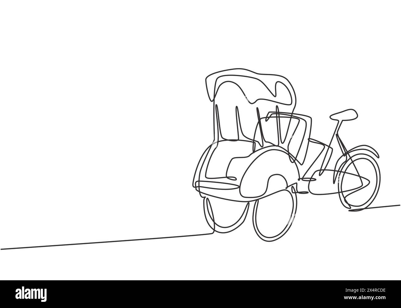 Single one line drawing pedicab with three wheels and passenger seat at ...