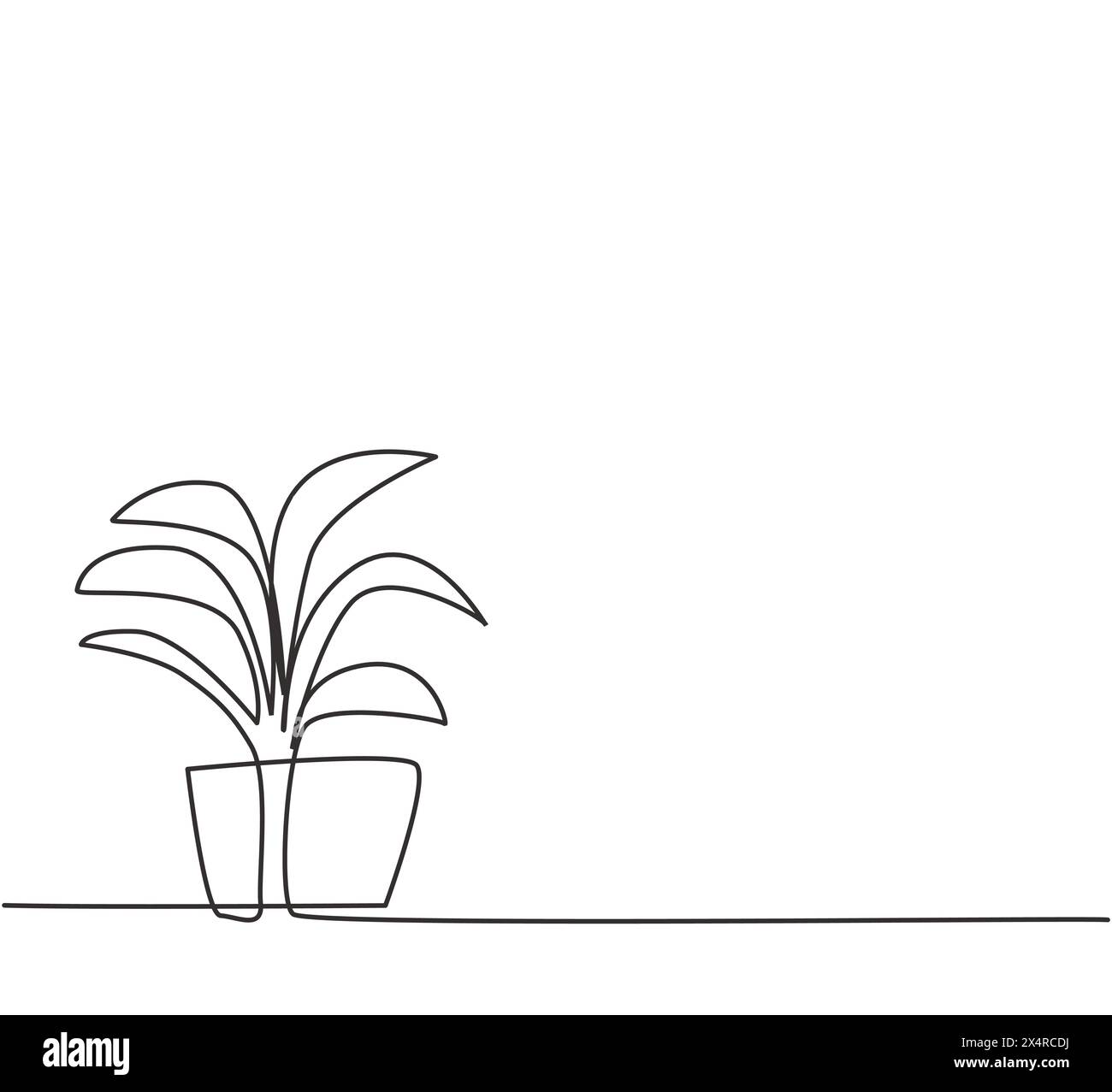 Single Continuous Line Drawing Potted Plants With Six Growing Leaves