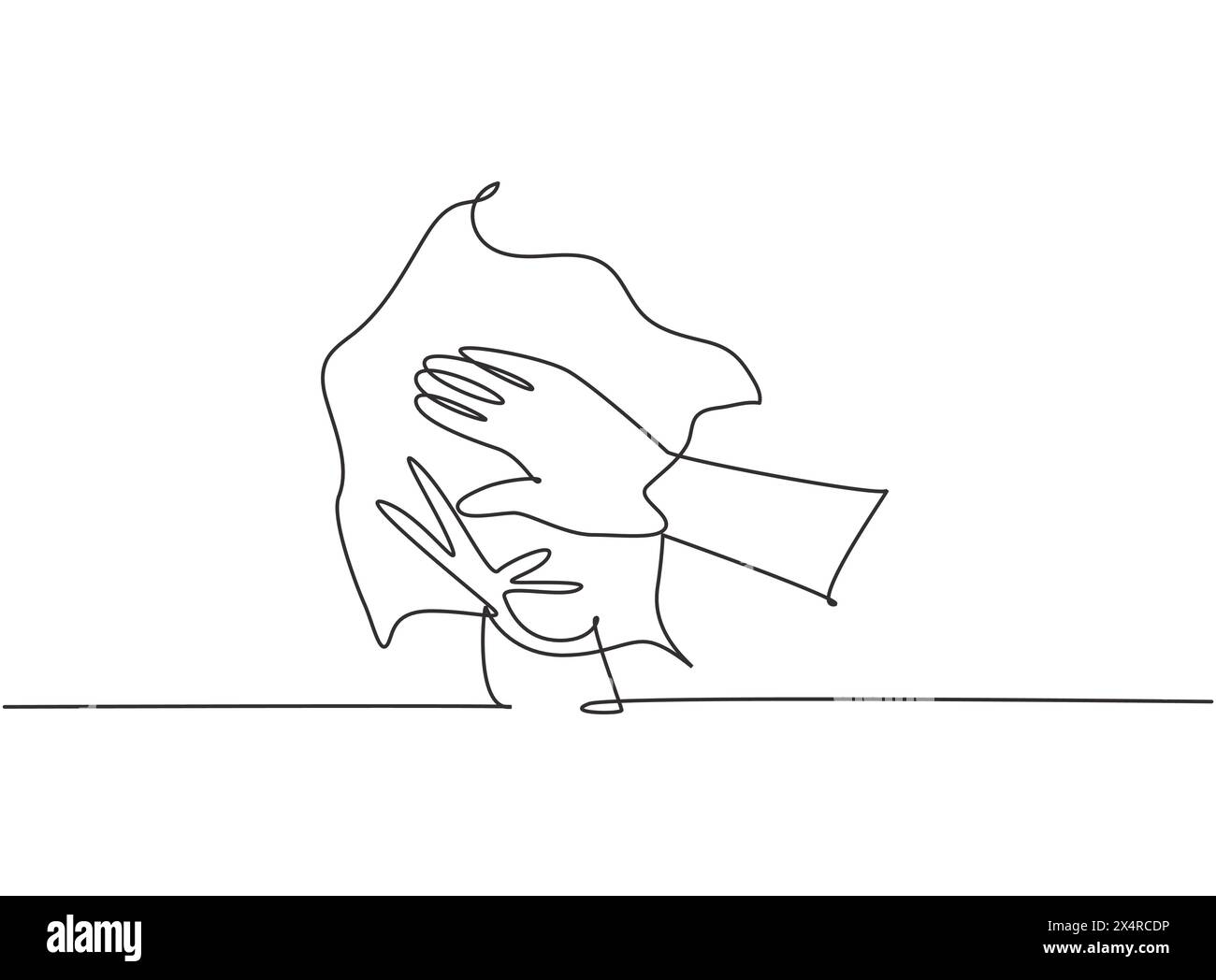 Single one line drawing of twelve steps hand washing by wiping your ...