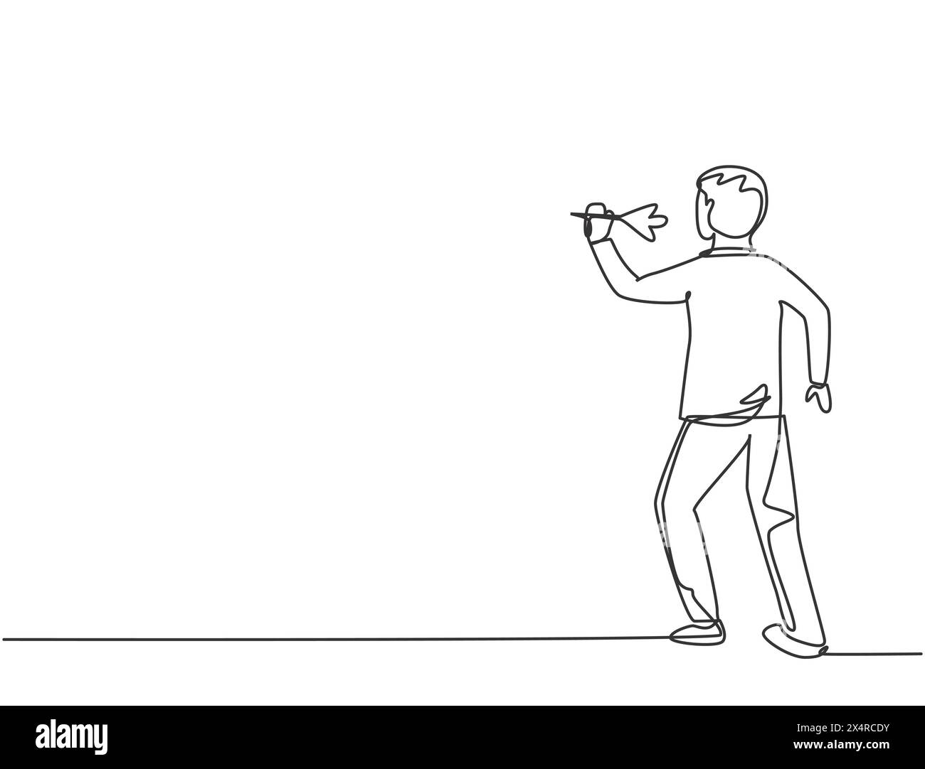 Continuous one line drawing young male worker focus to hit target with ...