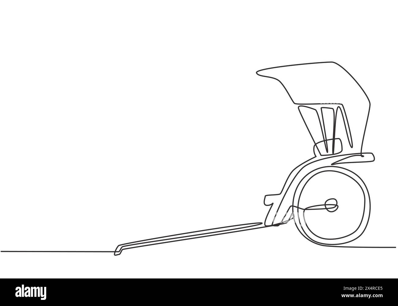 Single continuous line drawing pulled rickshaw from the side, an ...