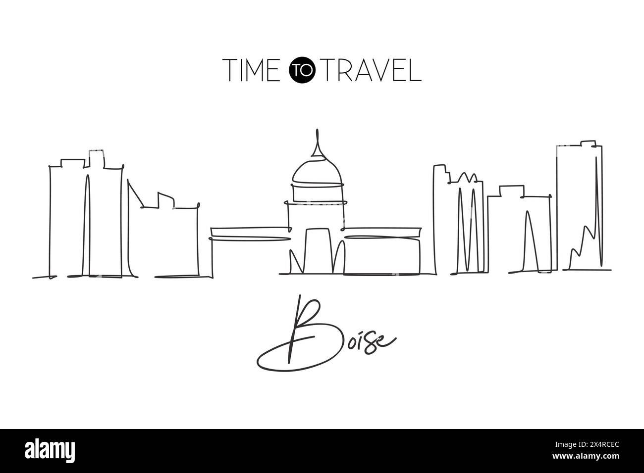 One continuous line drawing of Boise city skyline, Idaho. World ...