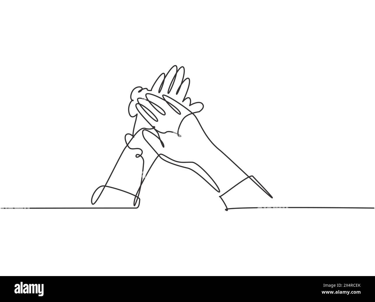 Single one line drawing of twelve steps hand washing by rubbing the ...