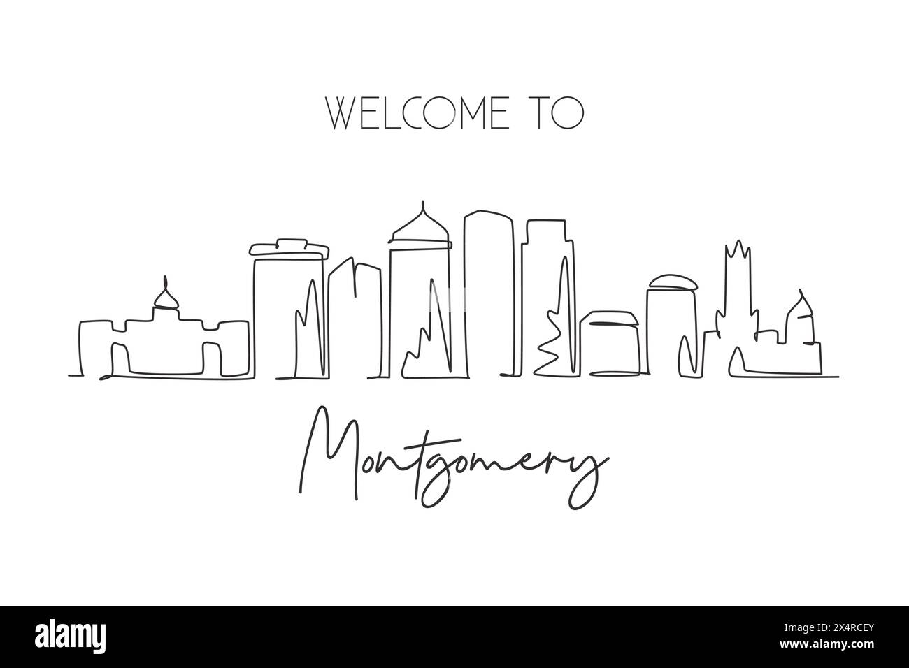 One continuous line drawing of Montgomery city skyline, Alabama ...