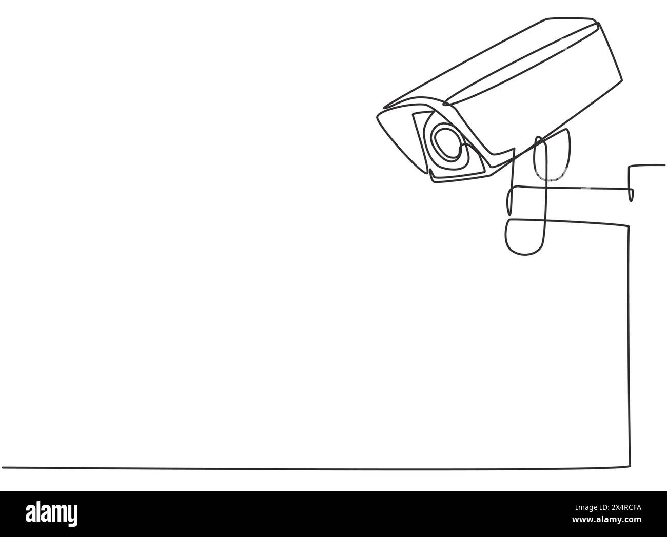 Single continuous line drawing of CCTV with a box shape installed on ...
