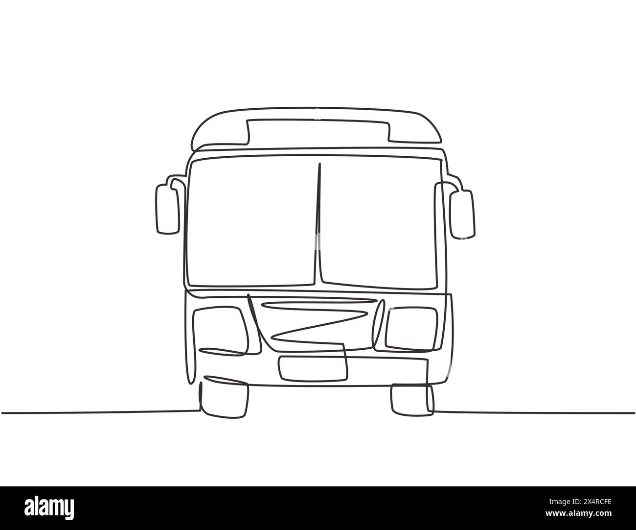 Continuous one line drawing front view of bus that is stopped at the ...