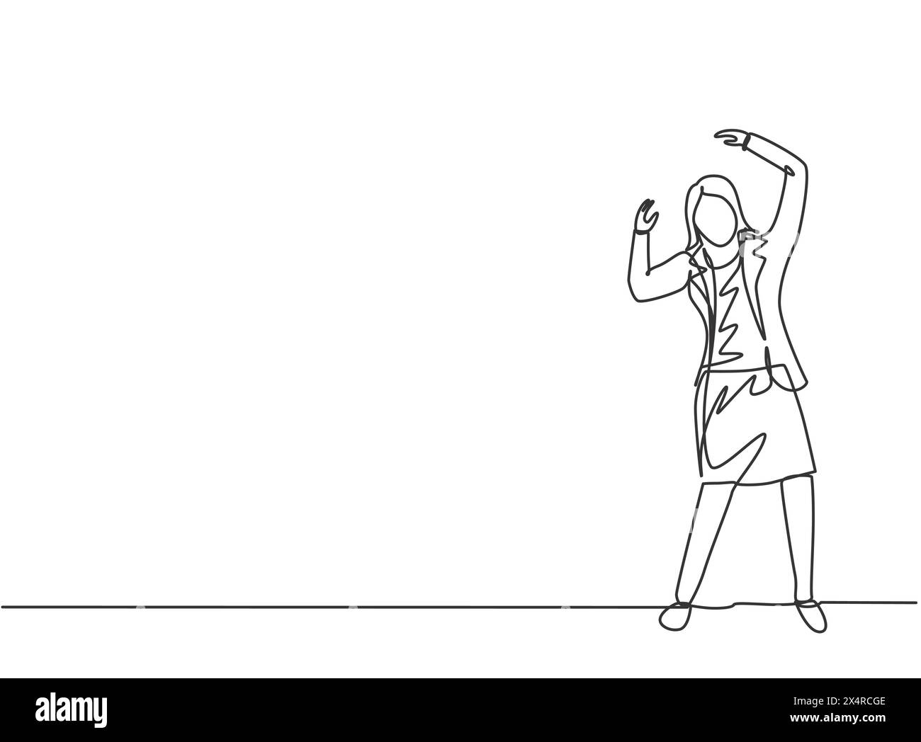 Single one line drawing of young business woman standing on the street ...