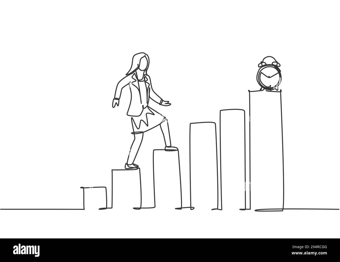 Single one line drawing of young business woman walking on the graph ...